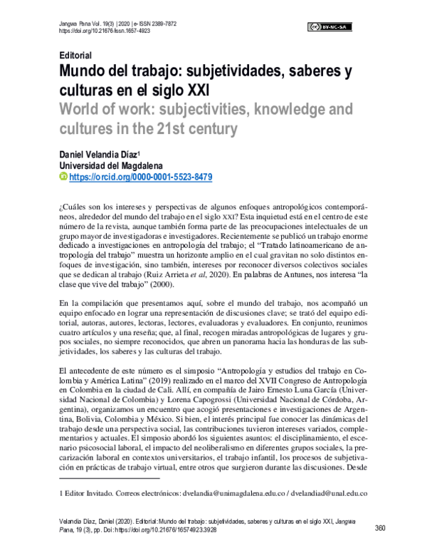 (PDF) Mundo del trabajo: subjetividades, saberes y culturas en el siglo XXI