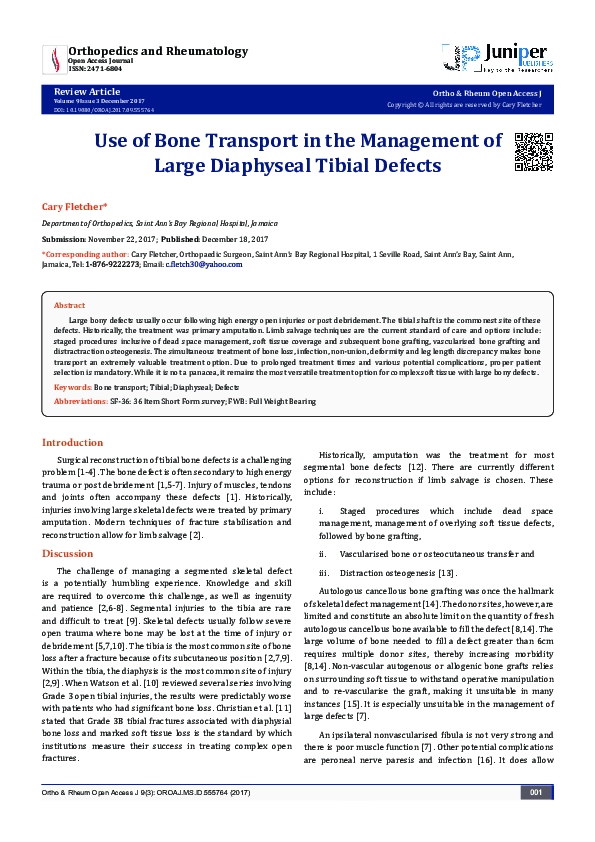 (PDF) Use of Bone Transport in the Management of Large Diaphyseal ...