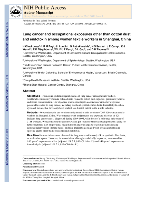 (PDF) Lung cancer and occupational exposures other than cotton dust and endotoxin among women ...