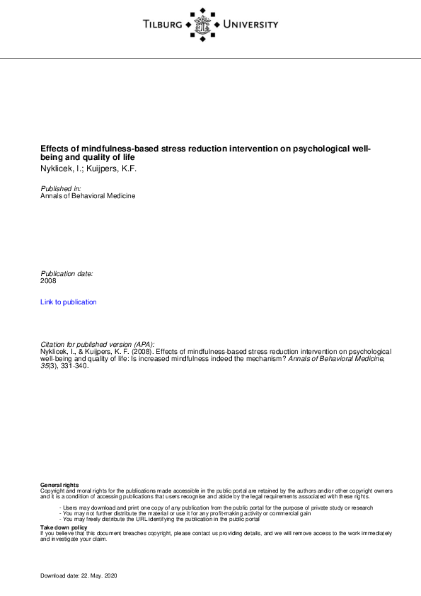 (PDF) Effects of Mindfulness-Based Stress Reduction Intervention on ...