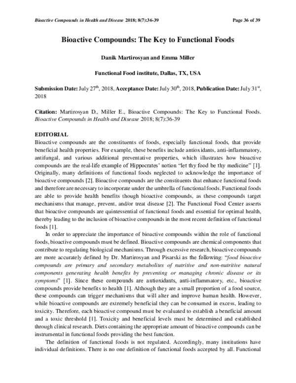 (PDF) Bioactive Compounds: The Key to Functional Foods