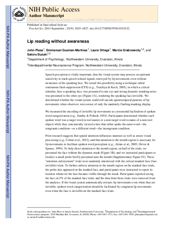 (PDF) Lip Reading Without Awareness