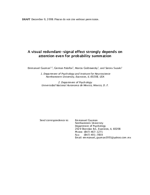 (PDF) A visual redundant-signal effect strongly depends on attention even for probability ...