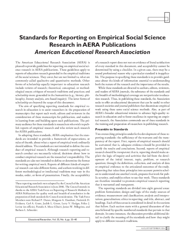 (PDF) Standards for Reporting on Empirical Social Science Research in ...