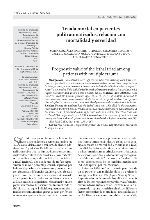 (PDF) Triada mortal en pacientes politraumatizados, relación ...