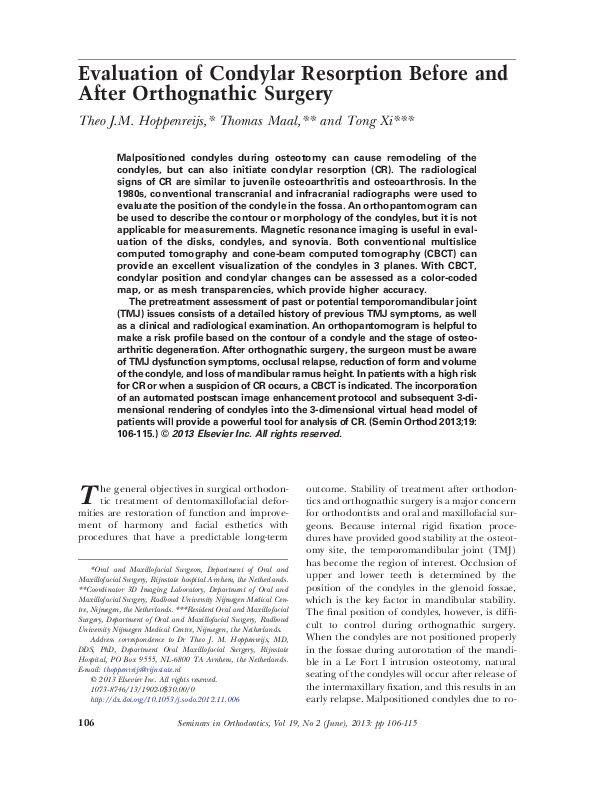 (PDF) Evaluation of Condylar Resorption Before and After Orthognathic ...