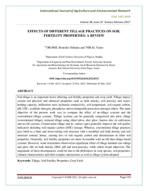 (PDF) Effects of Different Tillage Practices on Soil Fertility Properties: A Review