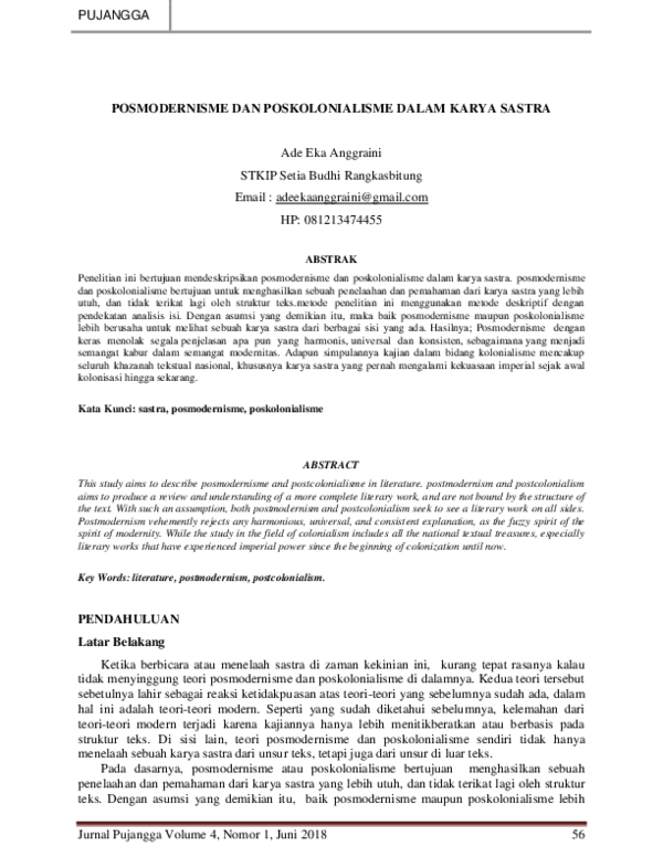 (PDF) Posmodernisme Dan Poskolonialisme Dalam Karya Sastra