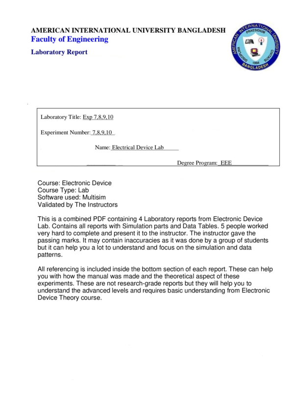 (PDF) Electronic Device LAB SAMPLE reports with Simulation and Data