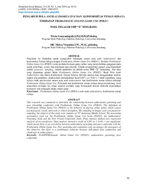 (PDF) Pengaruh Pola Asuh Authoritative Dan Konformitas Teman Sebaya Terhadap Problematic Online ...