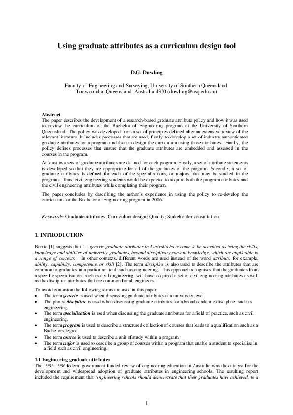 (PDF) Using graduate attributes as a curriculum design tool