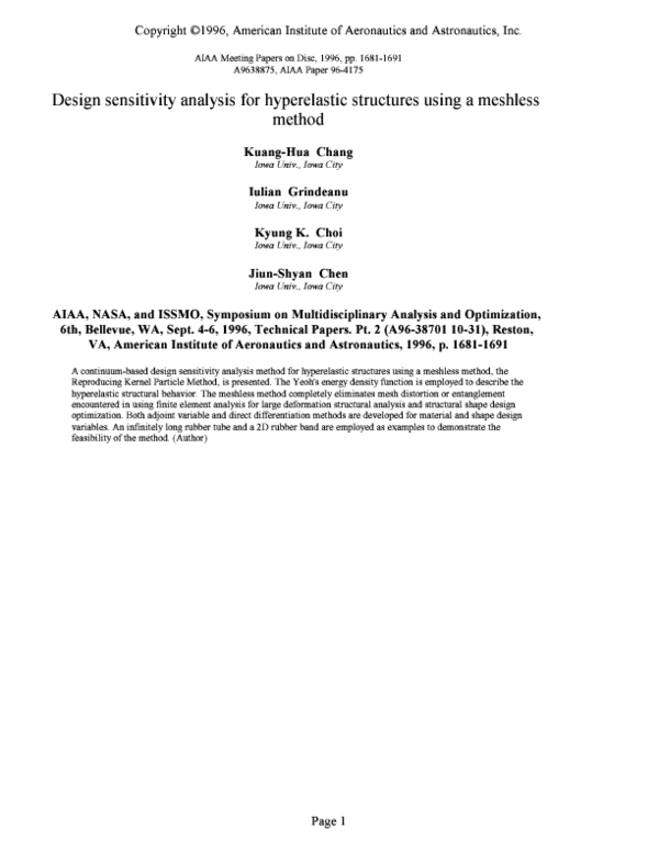 (PDF) Design sensitivity analysis for hyperelastic structures using a meshless method