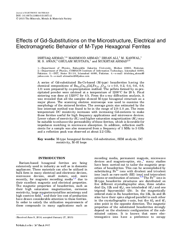 (PDF) Effects of Gd-Substitutions on the Microstructure, Electrical and ...