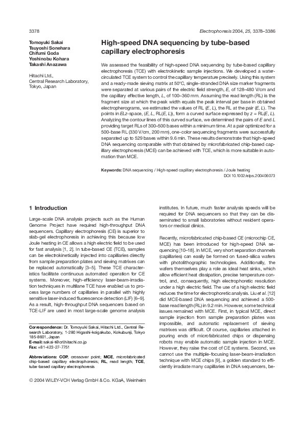 (PDF) High-speed DNA sequencing by tube-based capillary electrophoresis ...