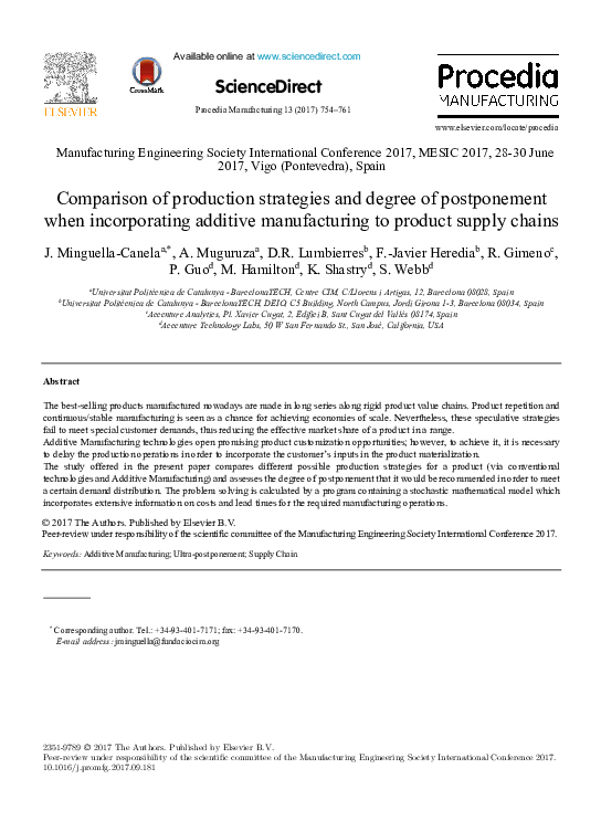 (PDF) Comparison of production strategies and degree of postponement ...