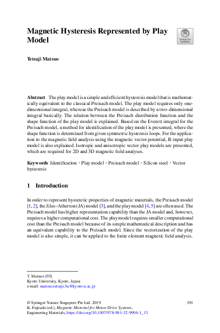(PDF) Magnetic Hysteresis Represented by Play Model