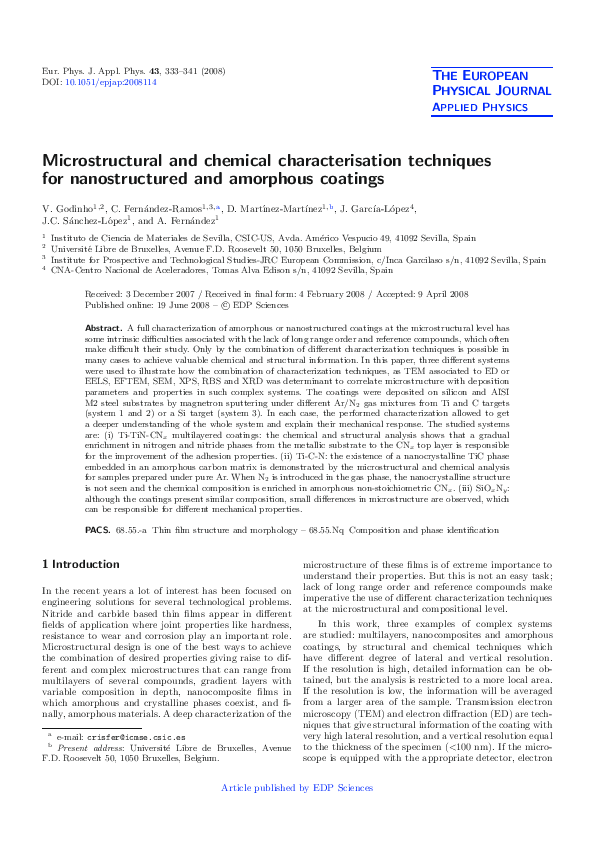 (PDF) Microstructural and chemical characterisation techniques for nanostructured and amorphous ...