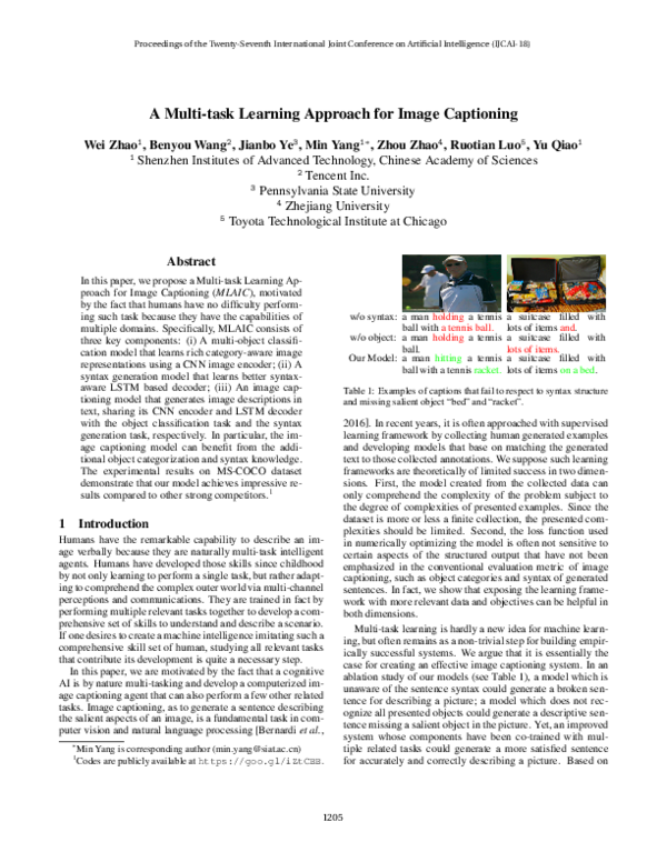 (PDF) A Multi-task Learning Approach for Image Captioning | Jianbo Ye - Academia.edu