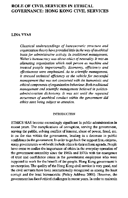 (PDF) Role of Civil Services in Ethical Governance: Hong Kong Civil ...