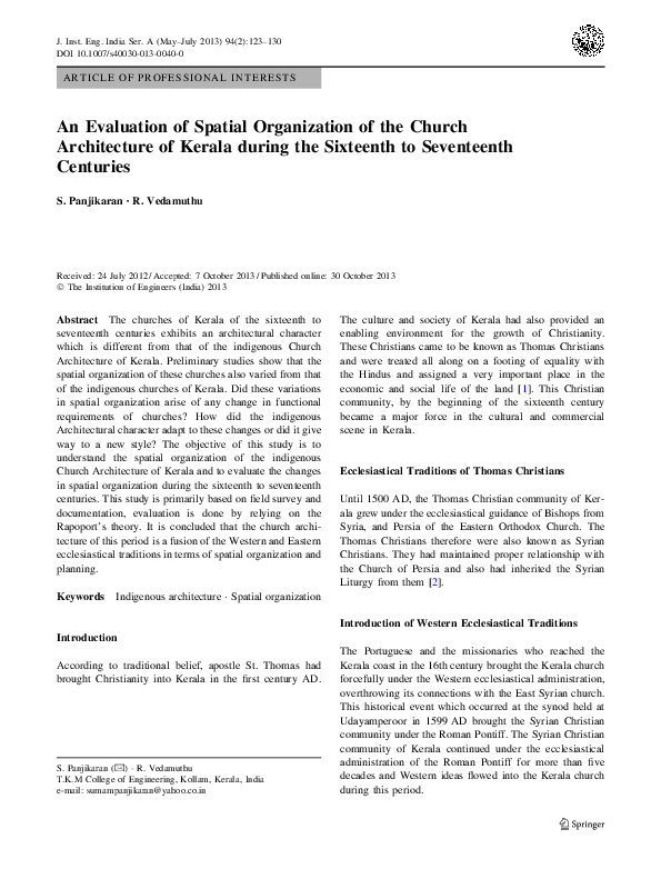 (PDF) An Evaluation of Spatial Organization of the Church Architecture ...