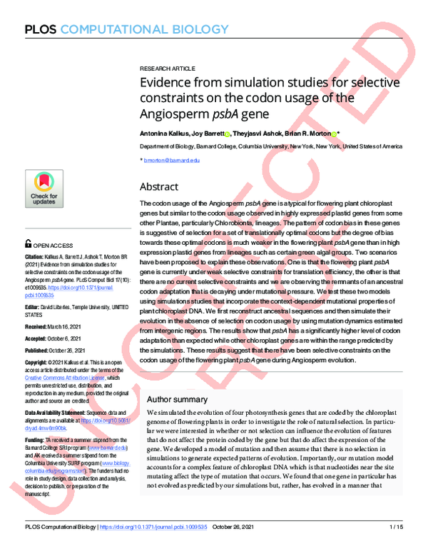 Pdf Selective Constraints On Codon Usage In Angiosperm Psba Gene