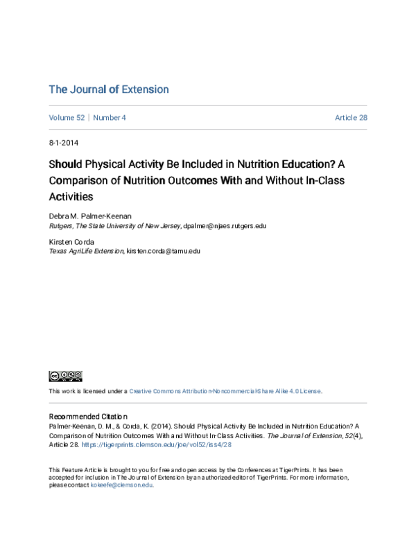 (PDF) Should Physical Activity Be Included in Nutrition Education a ...