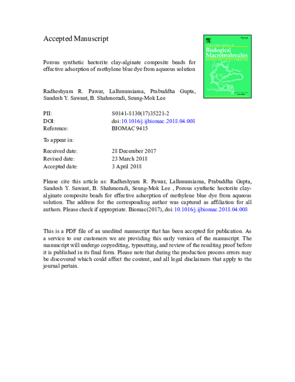 (PDF) Porous synthetic hectorite clay-alginate composite beads for ...