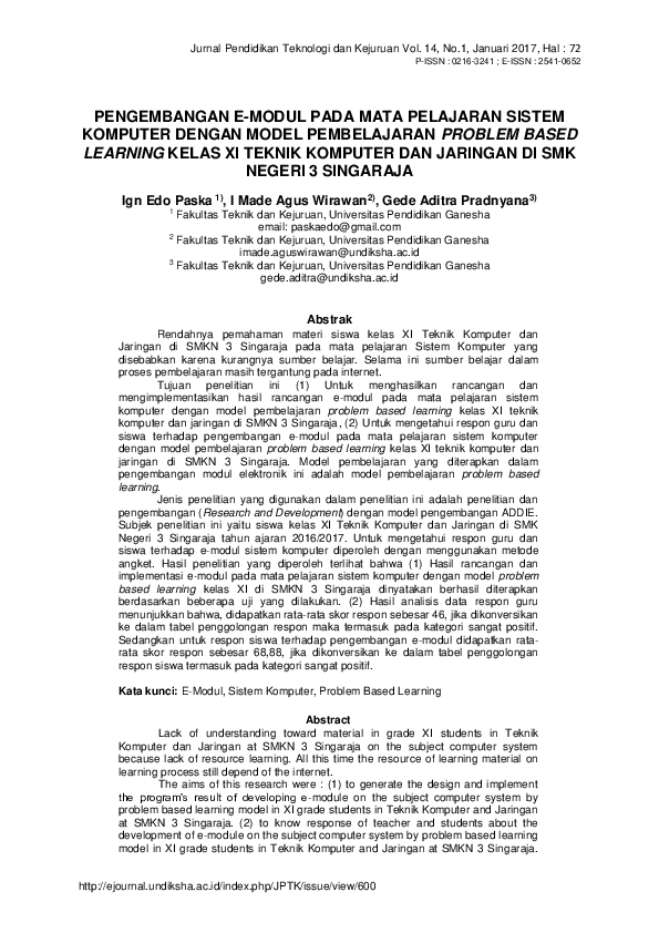 (PDF) Pengembangan E-Modul Pada Mata Pelajaran Sistem Komputer Dengan Model Pembelajaran Problem ...