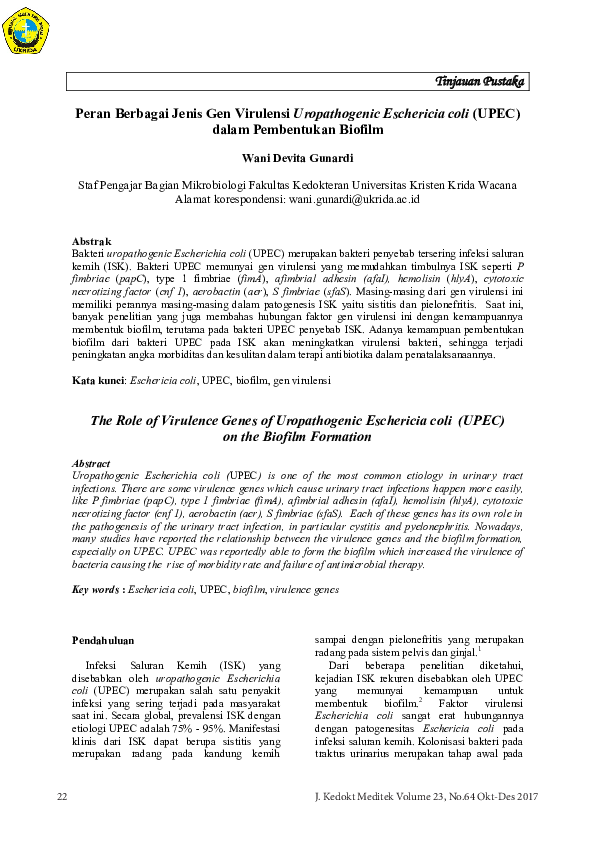 (PDF) Peran Berbagai Jenis Gen Virulensi Uropathogenic Eschericia coli ...