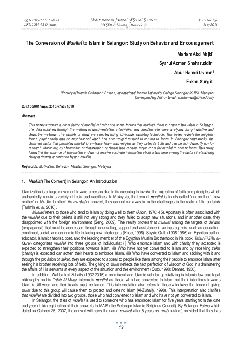(PDF) The Conversion of Muallaf to Islam in Selangor: Study on Behavior ...