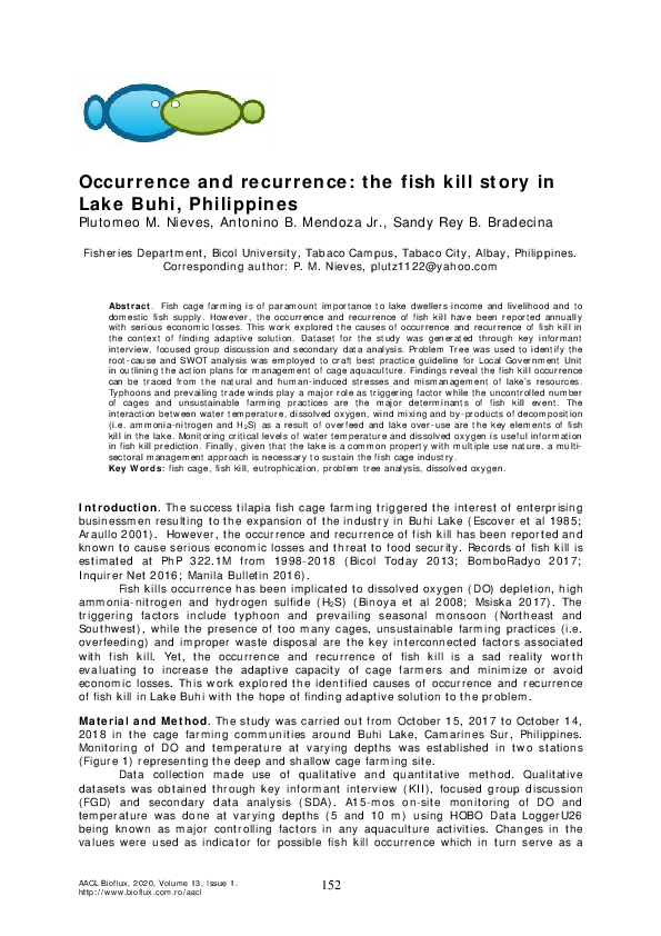 (PDF) Occurrence and recurrence: the fish kill story in Lake Buhi ...