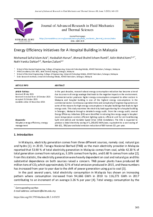 (PDF) Energy Efficiency Initiatives for A Hospital Building in Malaysia