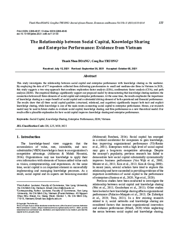 (PDF) The Relationship Between Social Capital Knowledge Sharing and Enterprise Performance ...