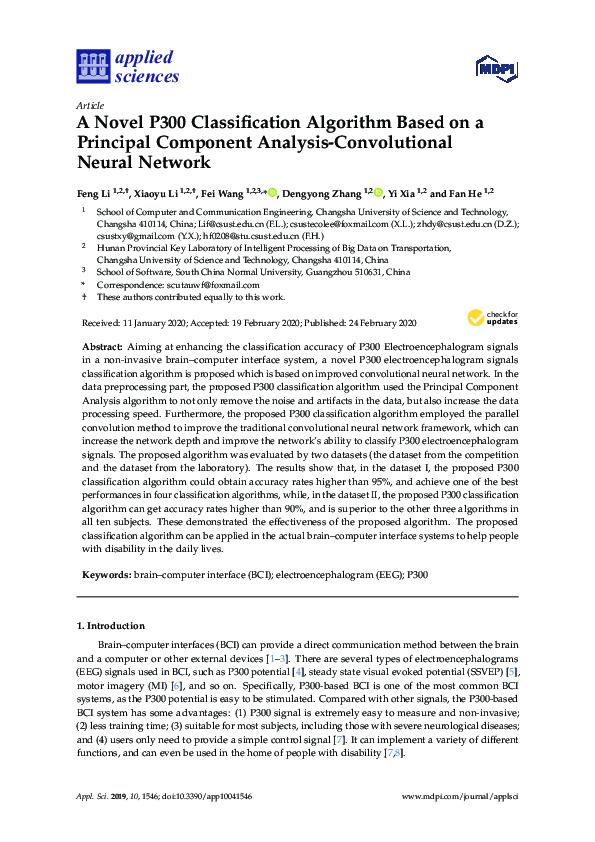 (PDF) A Novel P300 Classification Algorithm Based on a Principal Component Analysis ...