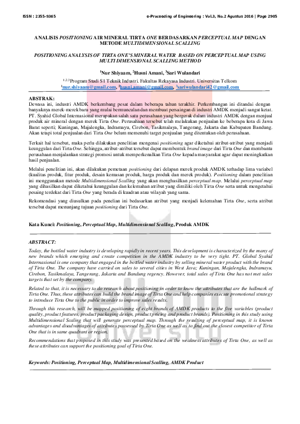 (PDF) Analisis Positioning Air Mineral Tirta One Berdasarkan Perceptual Map Dengan Metode ...