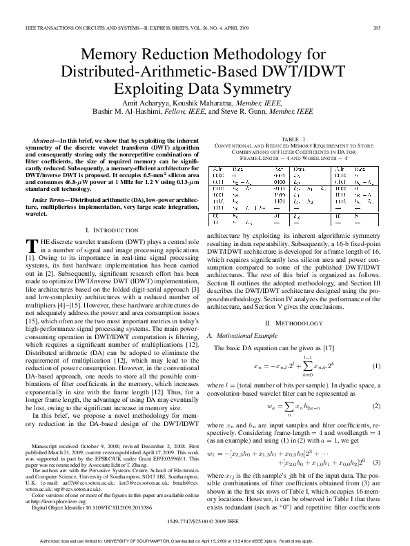 (PDF) Memory Reduction Methodology for Distributed-Arithmetic-Based DWT ...