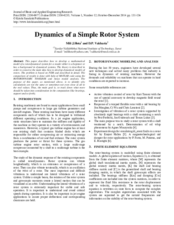 (PDF) Dynamics of a Simple Rotor System