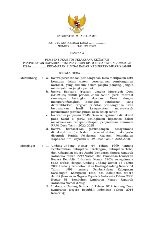 (PDF) SK Panitia Pelatihan Tim RPJM Desa