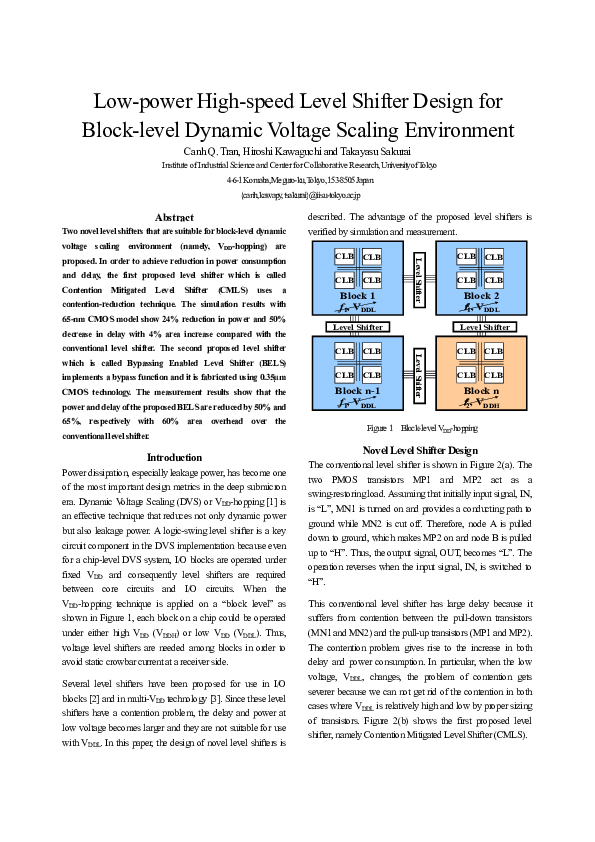 Pdf Low Power High Speed Level Shifter Design For Block Level Dynamic