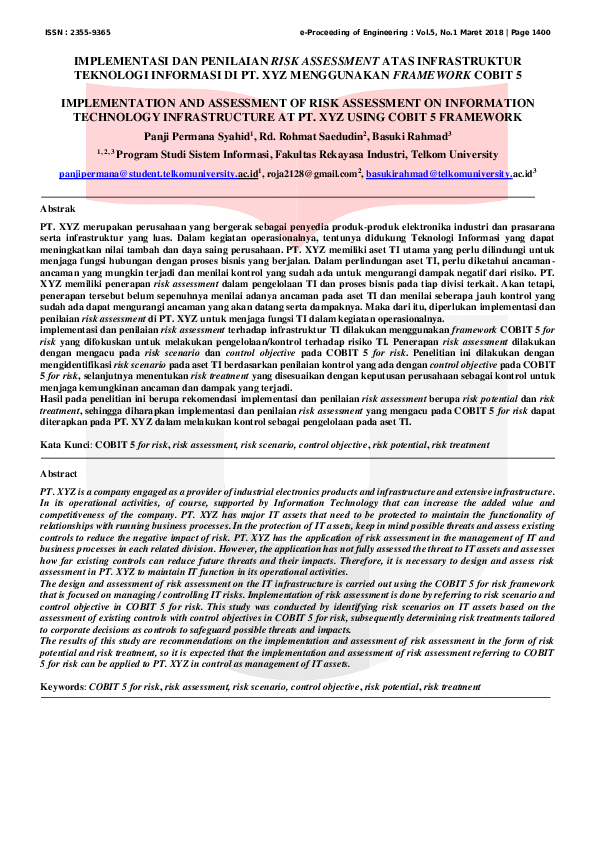 (PDF) Teknologi Informasi DI PT . Xyz Menggunakan Framework Cobit 5 Implementation and ...