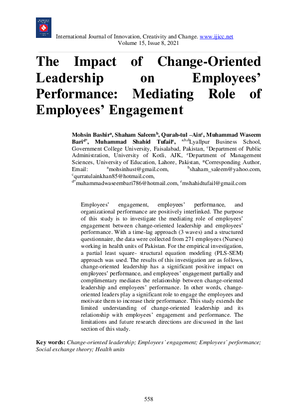 (PDF) The Impact of Change-Oriented Leadership on Employees ...