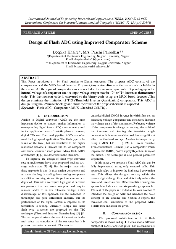 (PDF) Design of Flash ADC using Improved Comparator Scheme