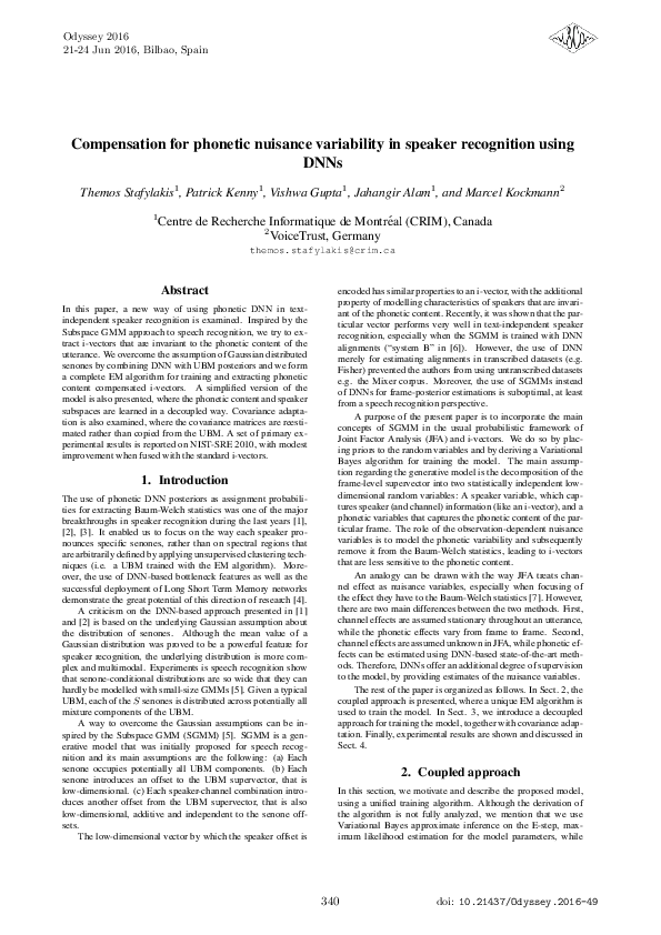 (PDF) Compensation for phonetic nuisance variability in speaker recognition using DNNs
