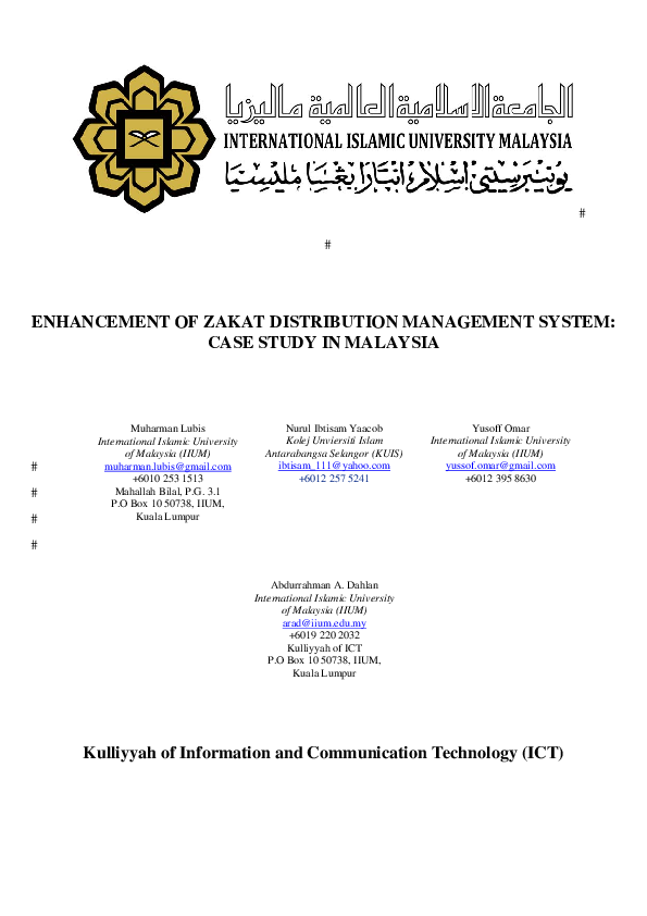 (PDF) Enhancement of zakat distribution management system: case study in Malaysia