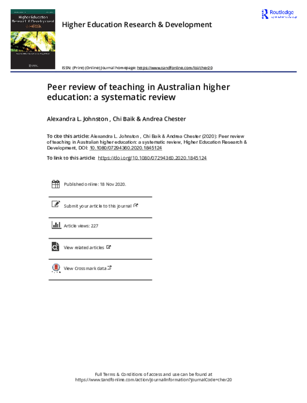 (PDF) Peer review of teaching in Australian higher education: a systematic review