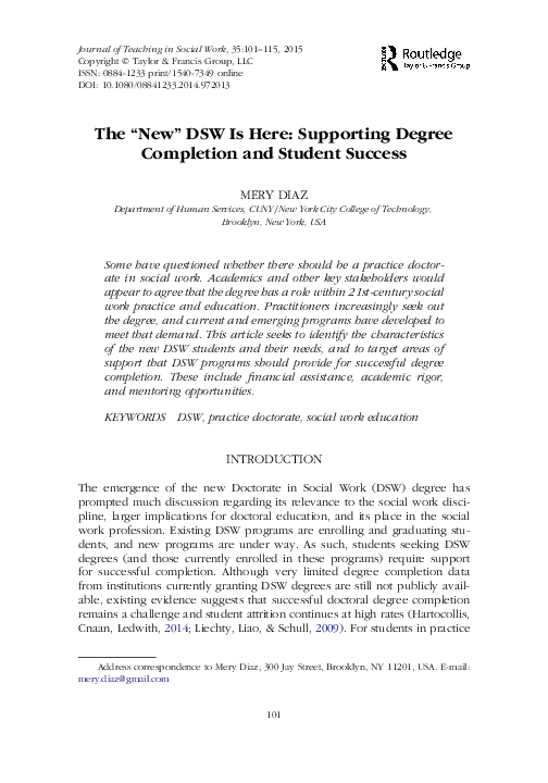 (PDF) The “New” DSW Is Here: Supporting Degree Completion and Student ...