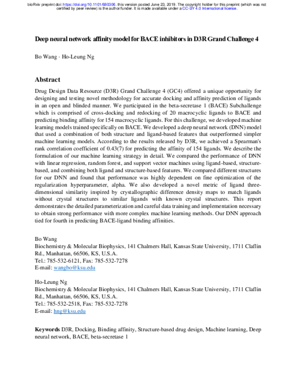(PDF) Deep neural network affinity model for BACE inhibitors in D3R ...