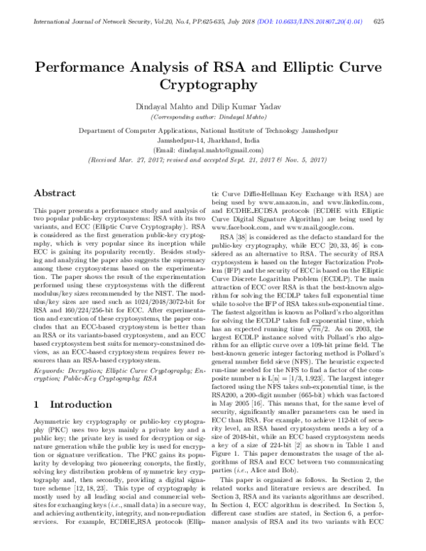 Pdf Performance Analysis Of Rsa And Elliptic Curve Cryptography