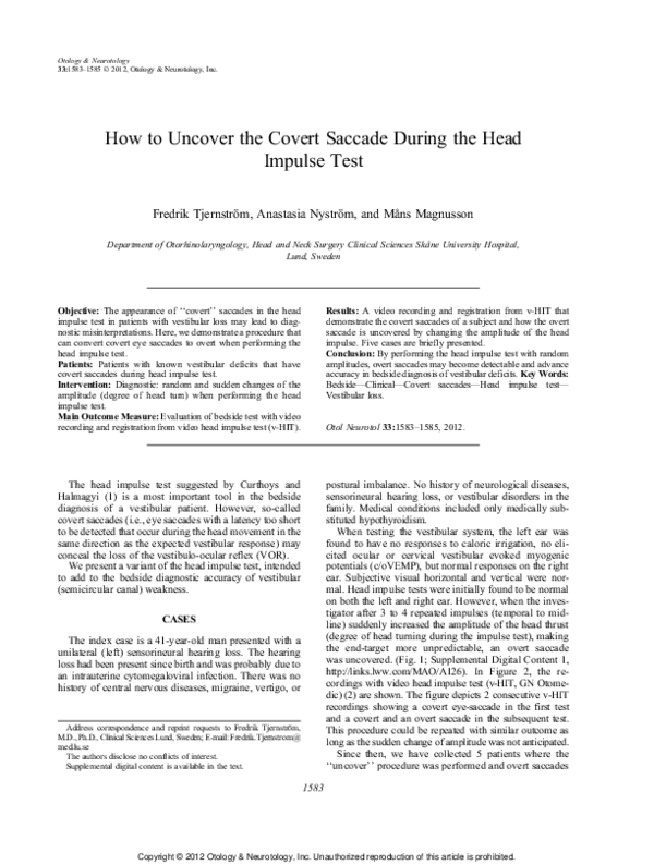 (PDF) How to Uncover the Covert Saccade During the Head Impulse Test