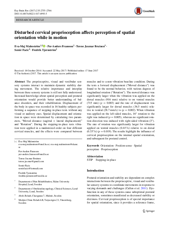 (PDF) Disturbed cervical proprioception affects perception of spatial ...